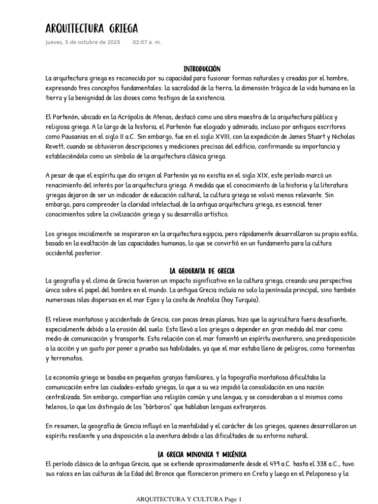 Arquitectura Griega | PDF | Antigua Grecia | Grecia