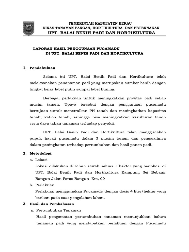 Laporan Hasil Demplot Pemakaian Pucamadu | PDF