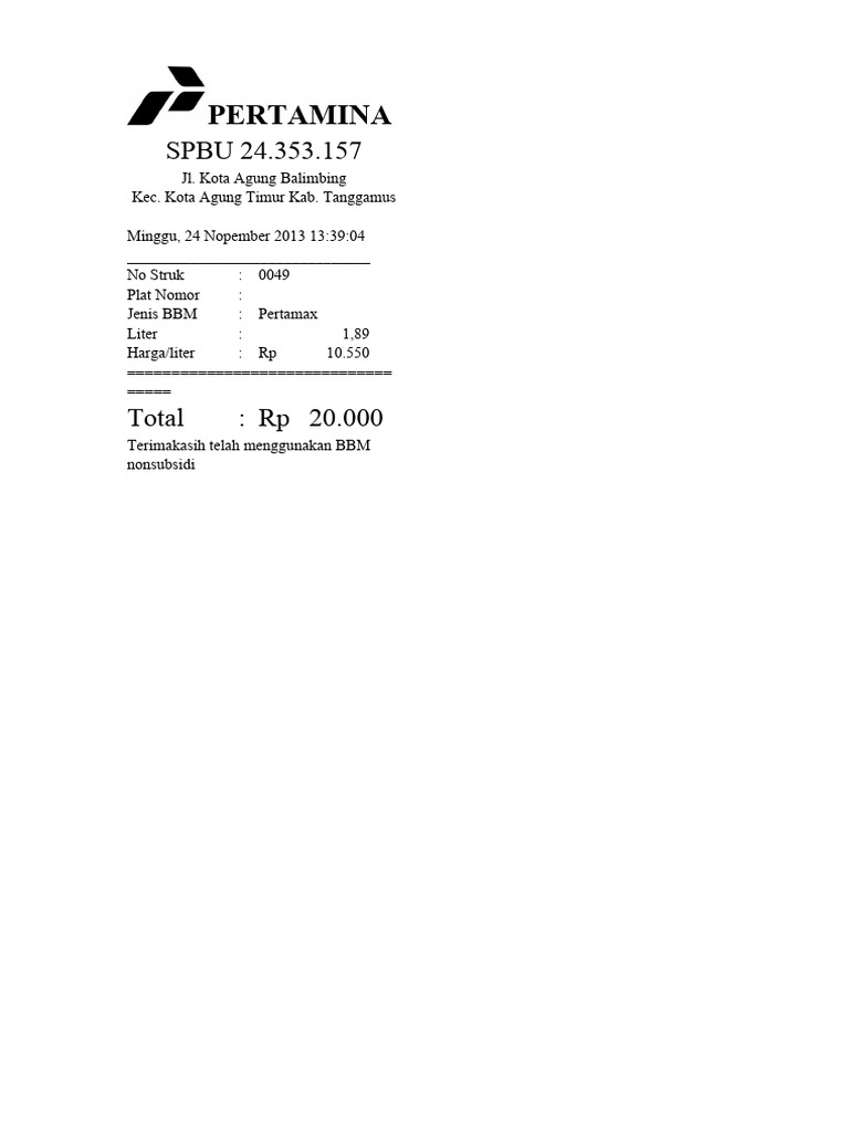 Struk Bensin Editan 566f114603a3f | PDF