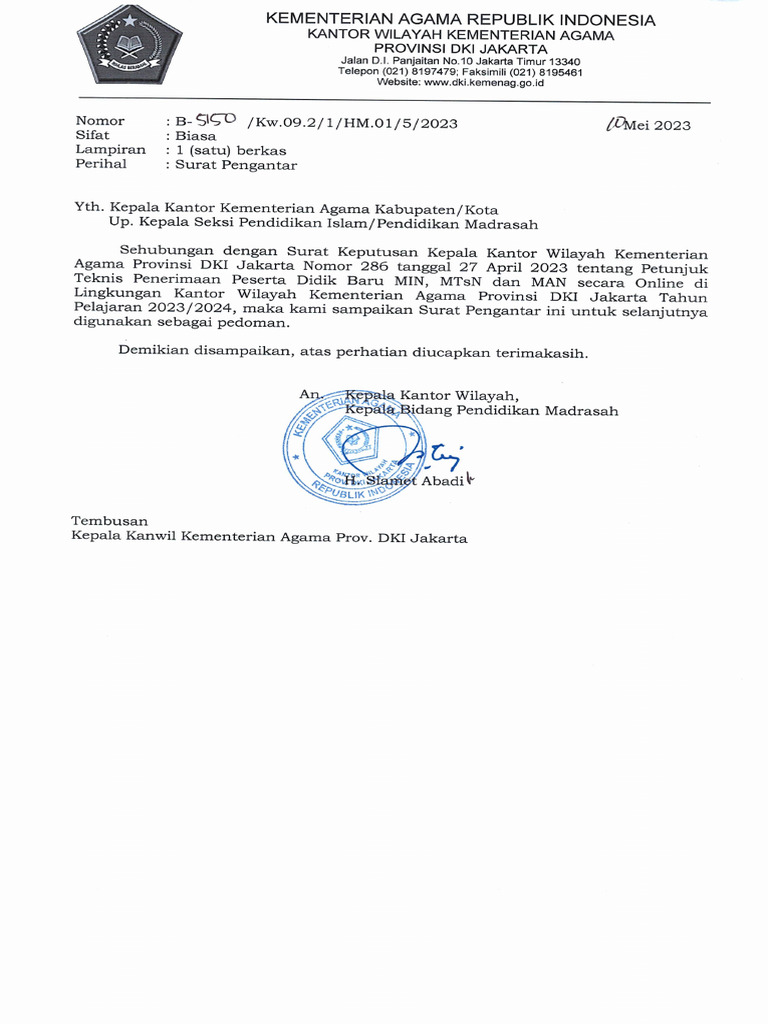 Surat Pengantar Juknis PPDB Online | PDF