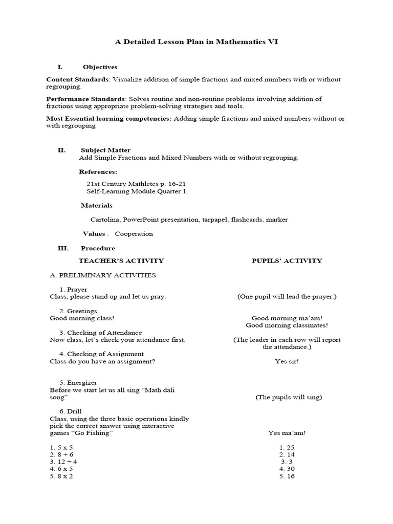 A Detailed Lesson Plan in Mathematics 6 QUARTER 1 | PDF | Mathematics ...