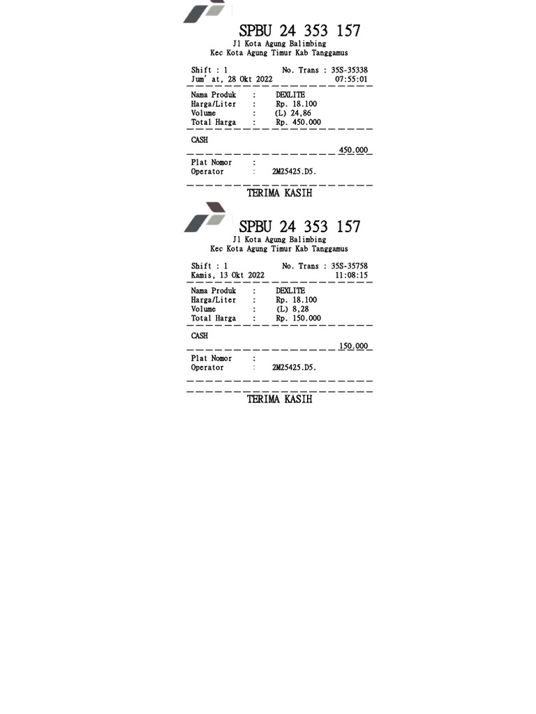 Nota Dewi SPBU 24 353 157 | PDF