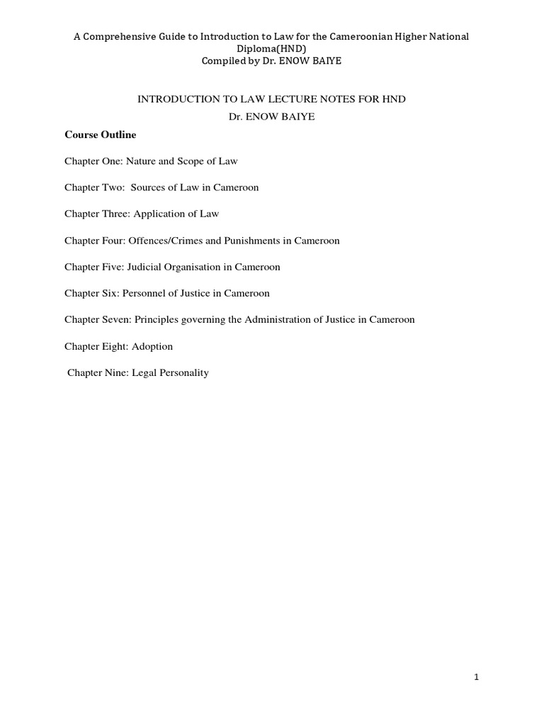 INTRODUCTION TO LAW NOTES Dr. ENOW BAIYE | PDF | Crimes | Crime & Violence