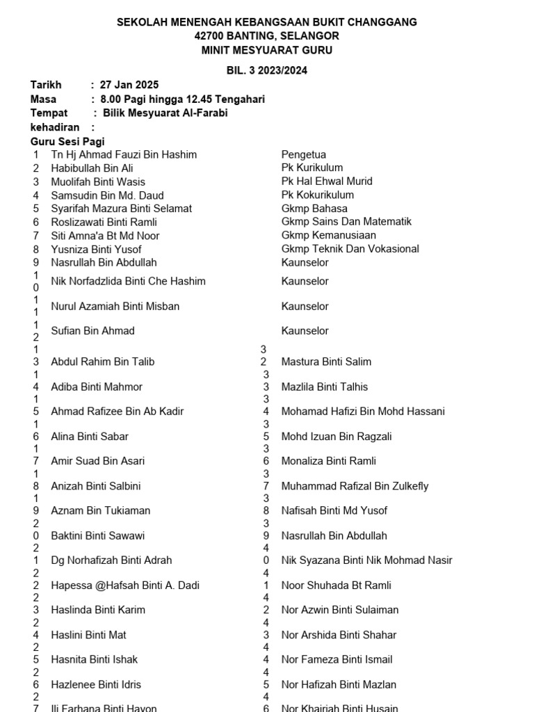 Minit Mesyuarat Guru Bilangan 3 2023 | PDF