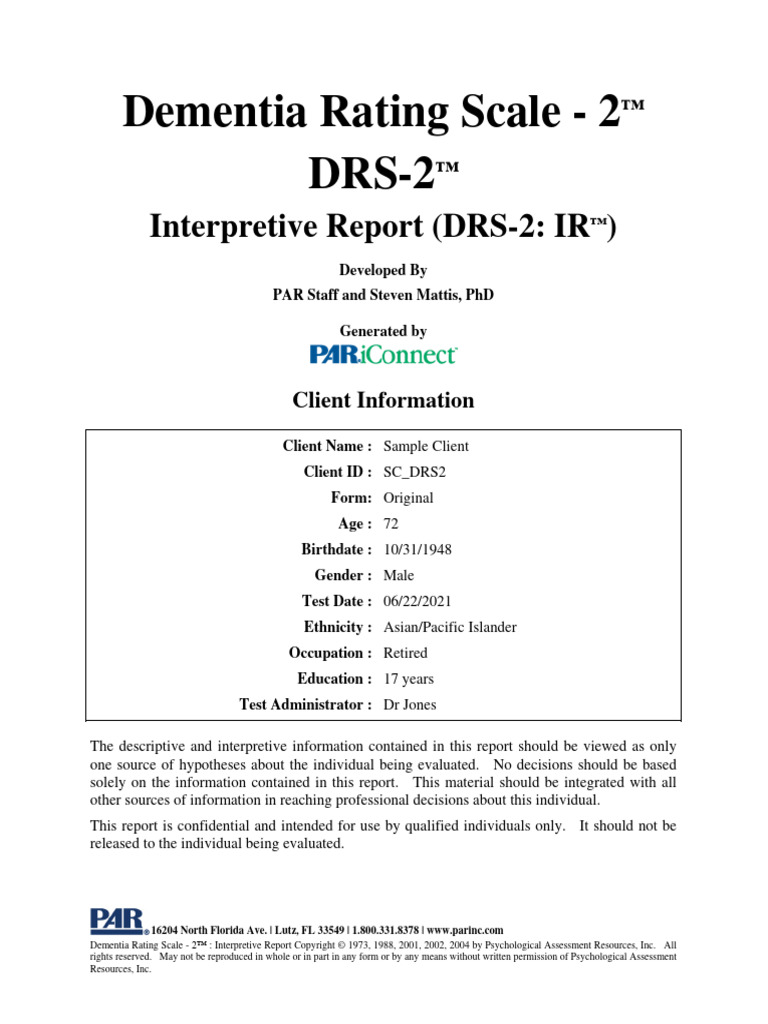 Sample DRS2 | PDF | Cognition | Mental Processes