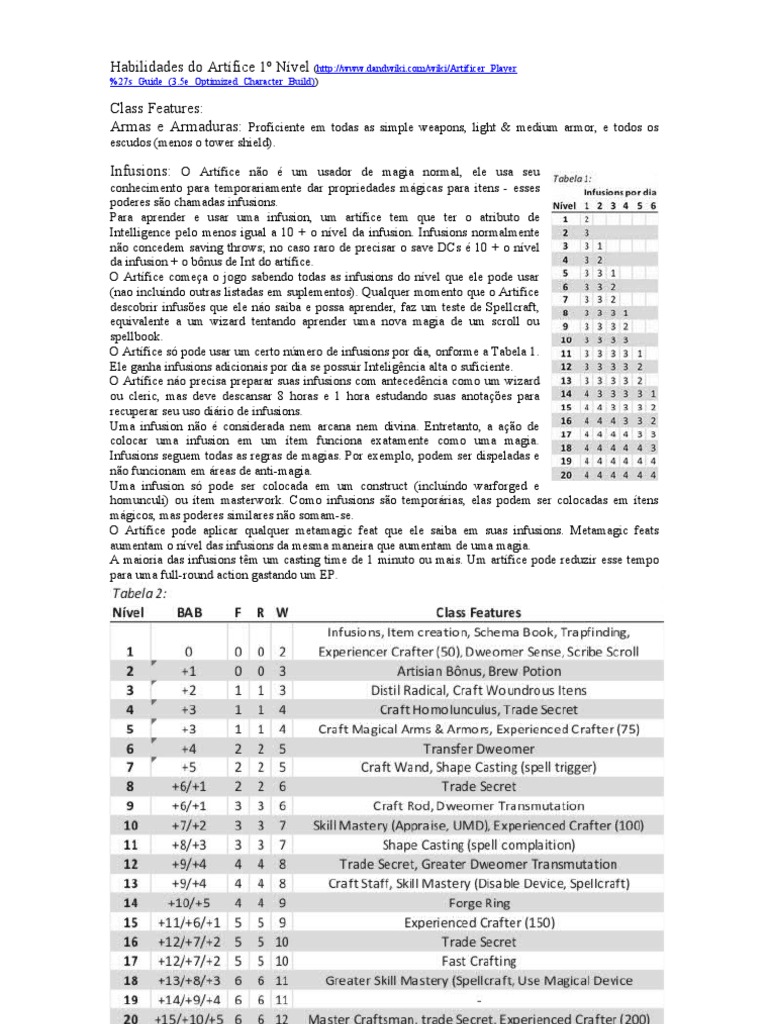 Habilidades Do Artífice | PDF | Jogos de RPG | Dungeons & Dragons (jogo)