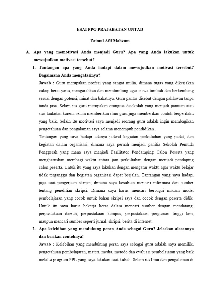 Esai PPG Prajabatan Untad | PDF