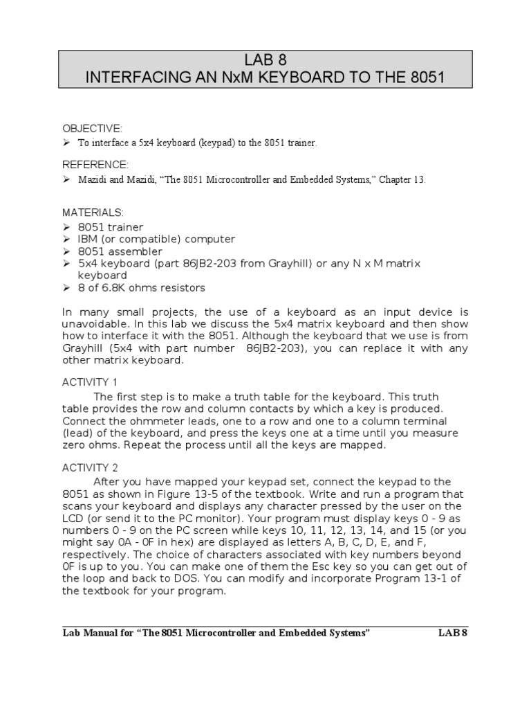 Interfacing 5x4 Keyboard with 8051 | PDF | Computers