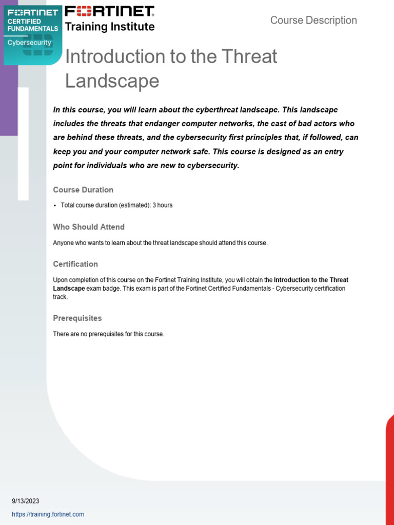 Introduction To The Threat Landscape 1 0 Course Description Pdf