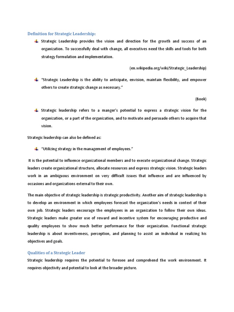 Strategic Leadership | PDF | Strategic Leadership | Leadership