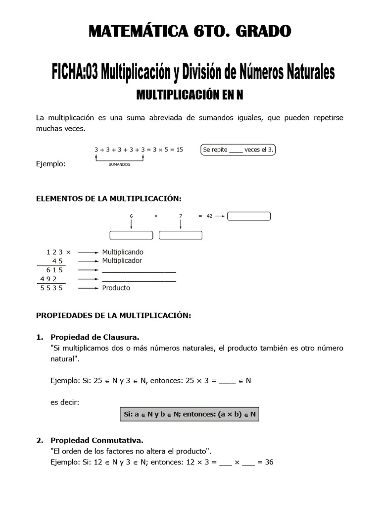 Ficha 2 - Multiplicación y División | PDF | Multiplicación | Notación ...