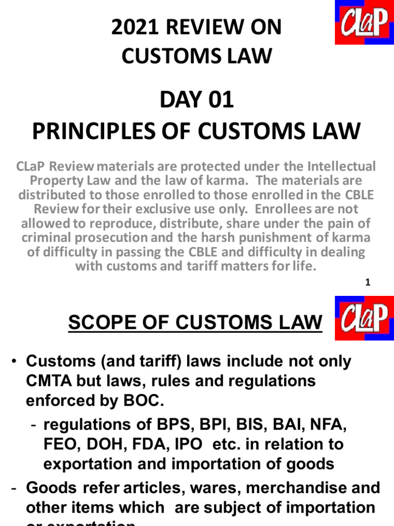 DAY 01 CL- 1_Principles of Customs Laws | PDF | Business