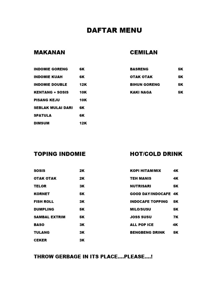 Daftar Menu | PDF