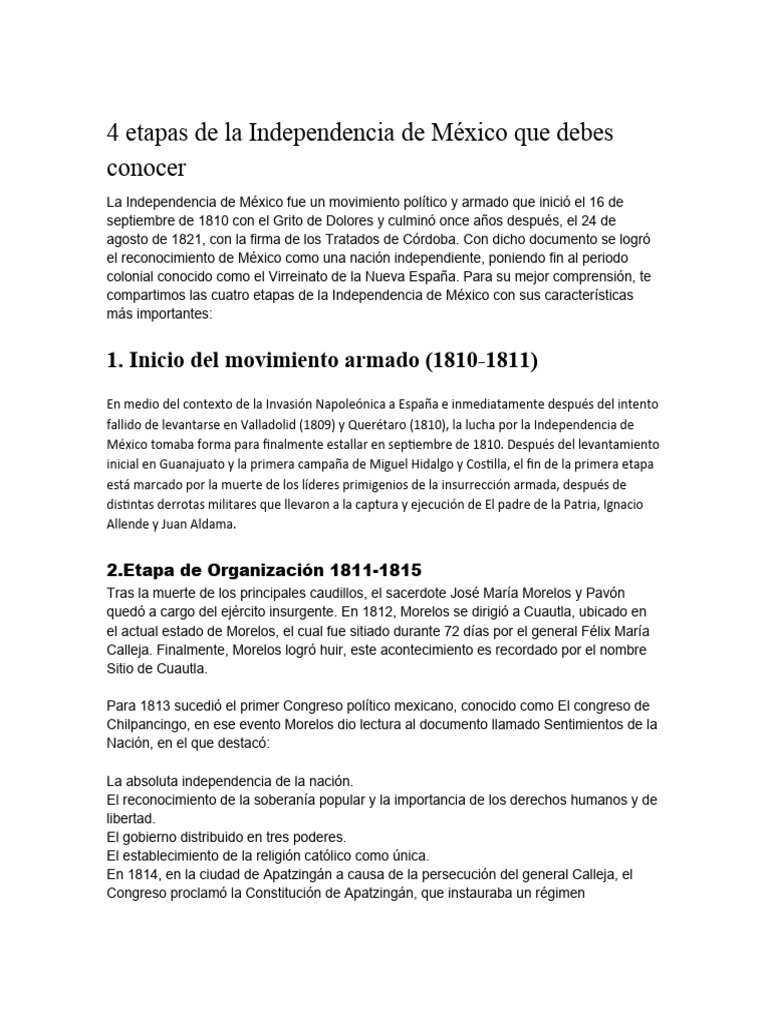 4 Etapas de La Independencia de México Que Debes Conocer | Descargar gratis PDF | Nueva españa ...