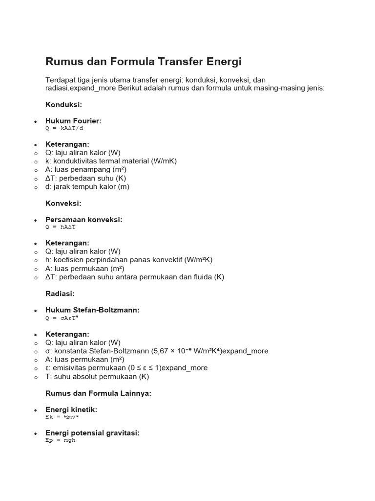 Rumus Transfer Energi: Konduksi, Konveksi, Radiasi | PDF