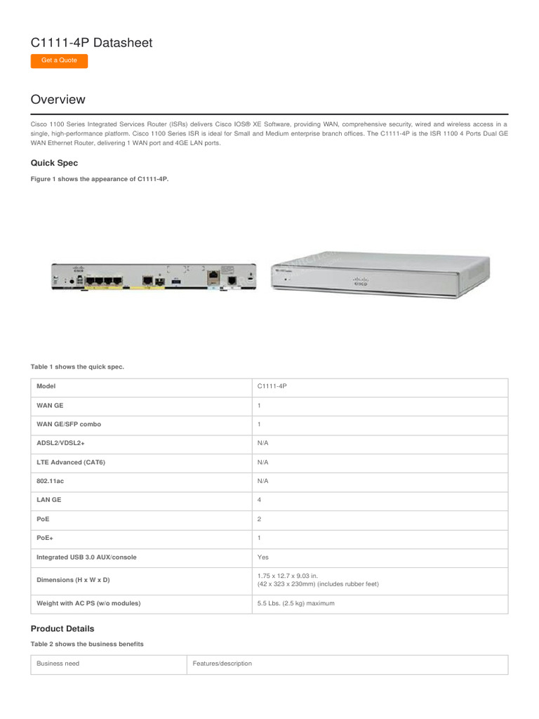 Cisco C1111 | PDF | Router (Computing) | Computer Network