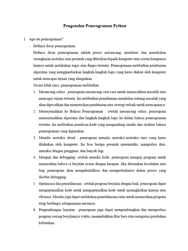 Materi 1 (Pengenalan Pemrograman Python) | PDF