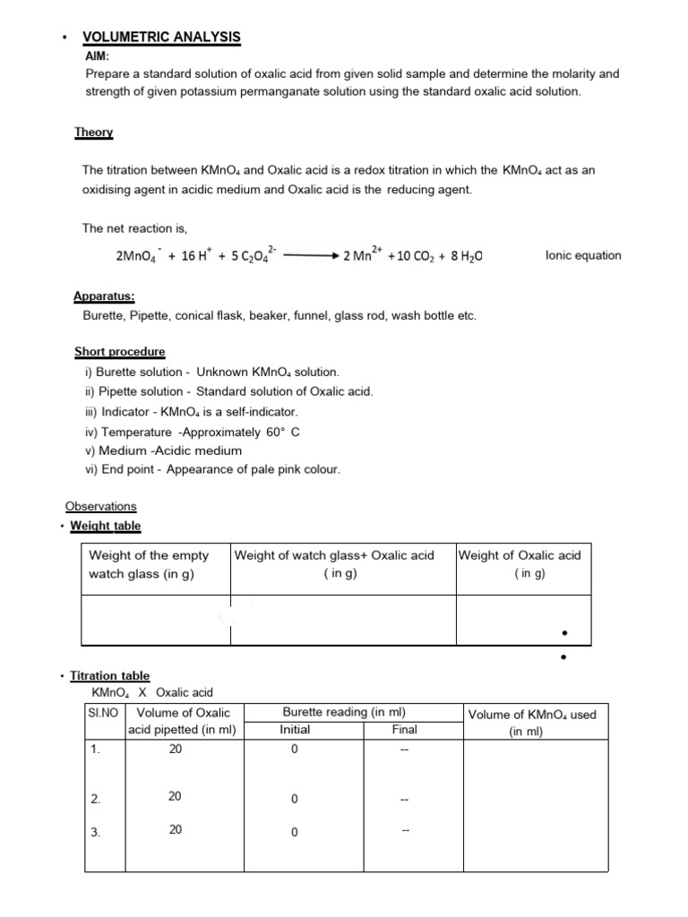 Volumetry-Oxalic Acid Final | PDF | Titration | Chemistry