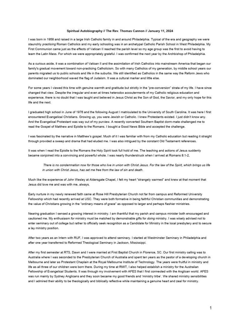 Spiritual Autobiography | PDF | Catholic Church | Jesus