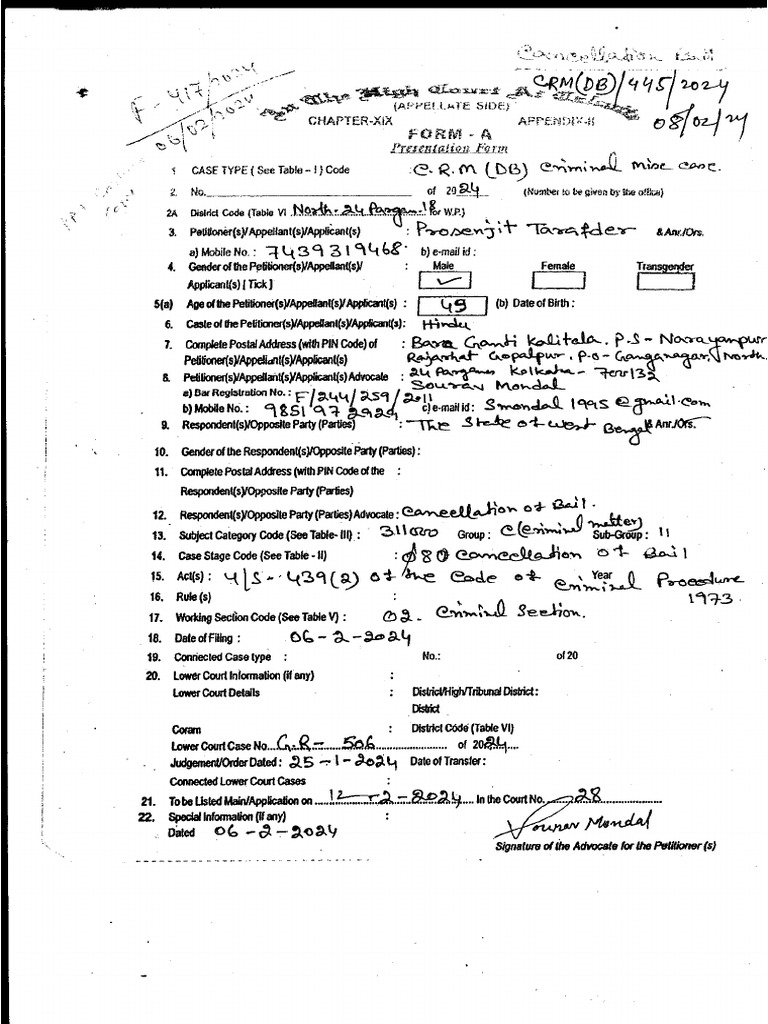 CRM (DB) 445 2024 Prosenjit Tarafder | PDF