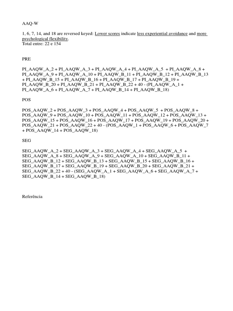 Tabela de Correção AAQ-W | PDF