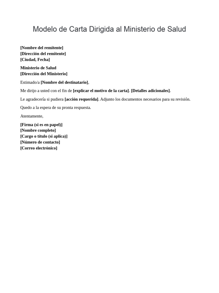Modelo de Carta Dirigida Al Ministerio de Salud | PDF