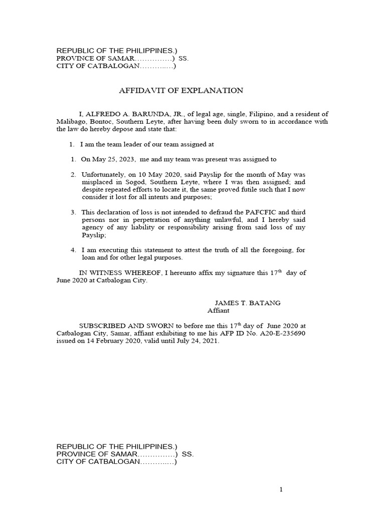 Affidavit of Explanation-Plice | PDF | Affidavit | Common Law