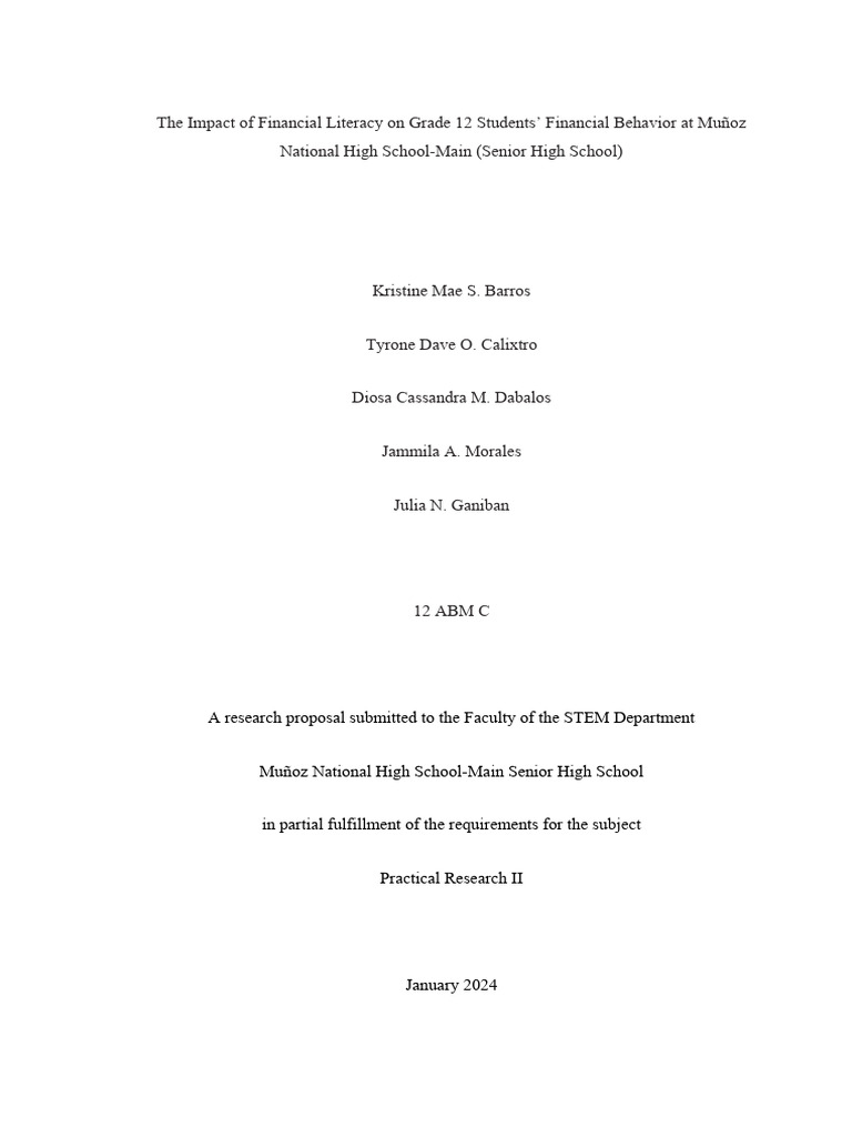 The Impact of Financial Literacy On Grade 12 Students Financial ...