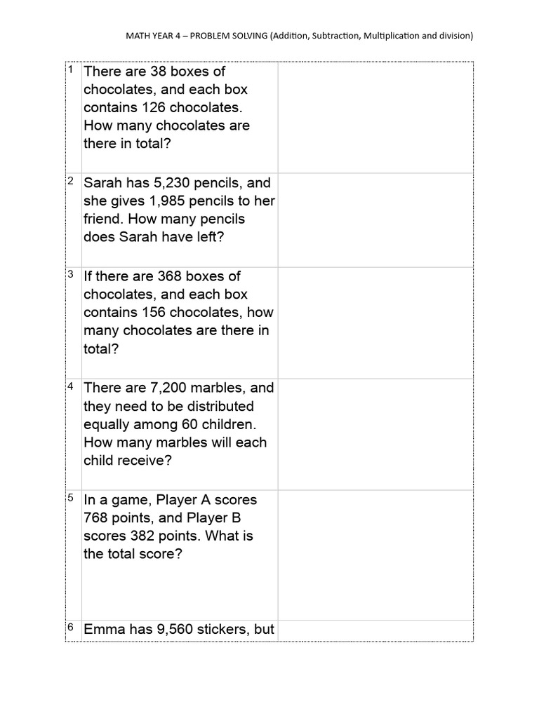 Math Problem Solving Year 4 | PDF | Length | Candy