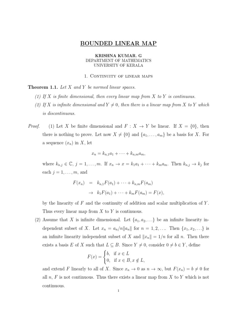 Bounded Linear Map | PDF | Linear Map | Basis (Linear Algebra) Bounded Linear Map | PDF | Linear Map | Basis (Linear Algebra)