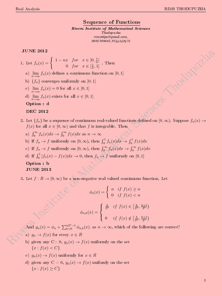 Sequence Of Functions Pdf Sequence Real Analysis 