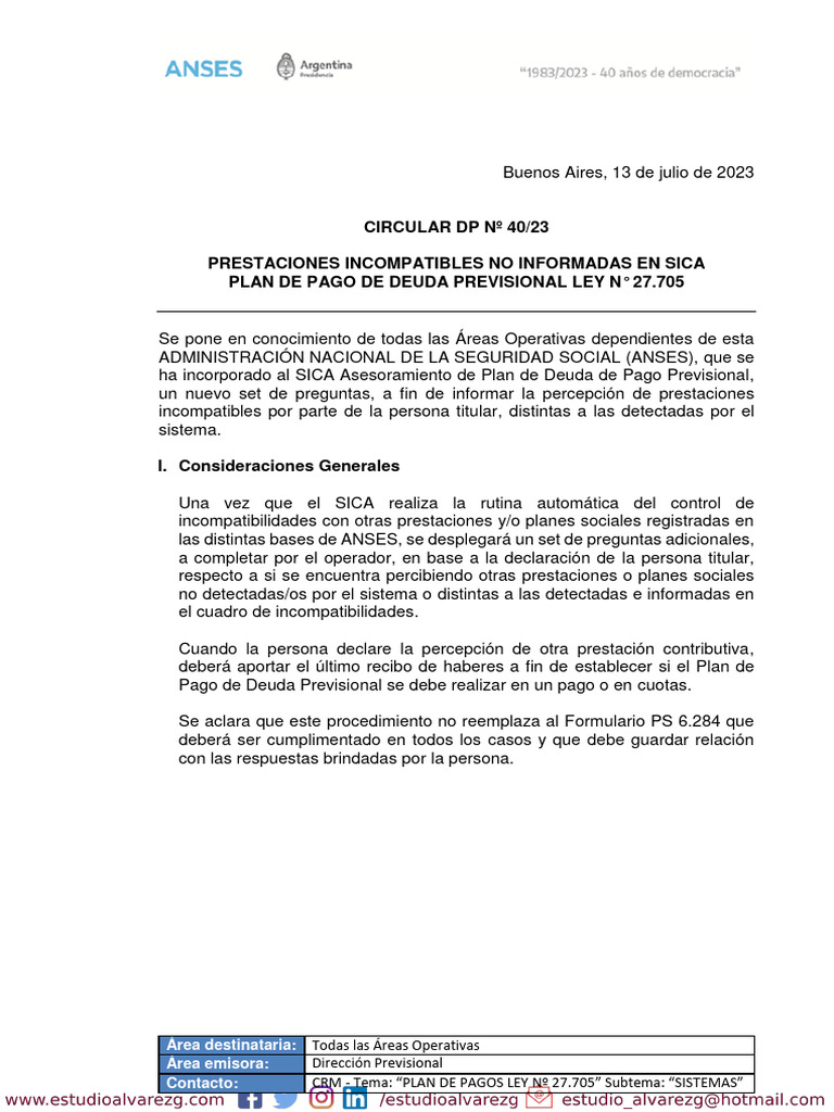 Circular DP 40/23: Incompatibilidades SICA | PDF | Jubilación | Pensión