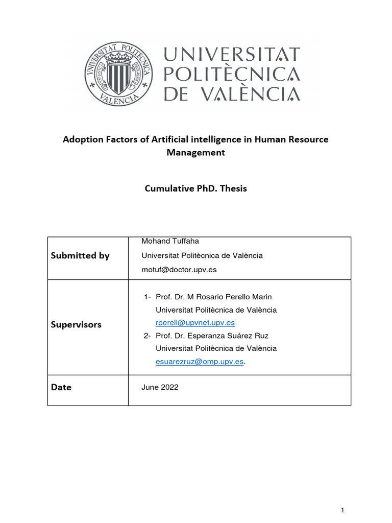 Tuffaha - Adoption Factors of Artificial Intelligence in Human Resource Management | PDF | Human ...