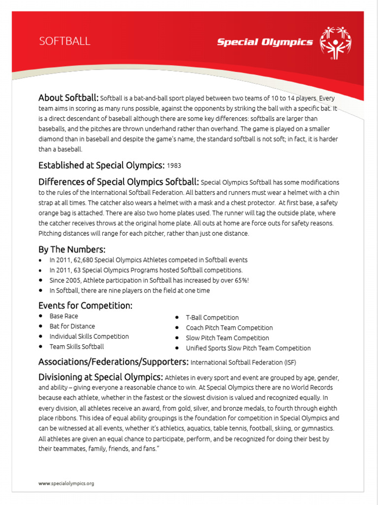 FactSheet Softball | PDF | Softball | Baseball Field