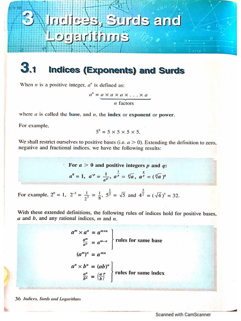 Chapter 3 Indices Surds and Logarithms | PDF