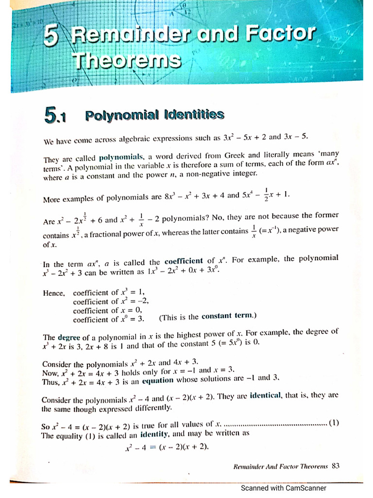 Chapter 5 Remainder and Factor Theorems | PDF