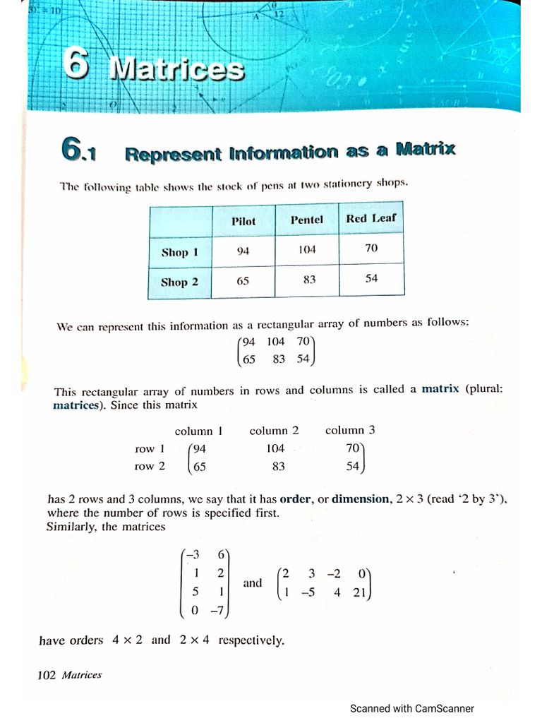 Chapter 6 Matrices | PDF