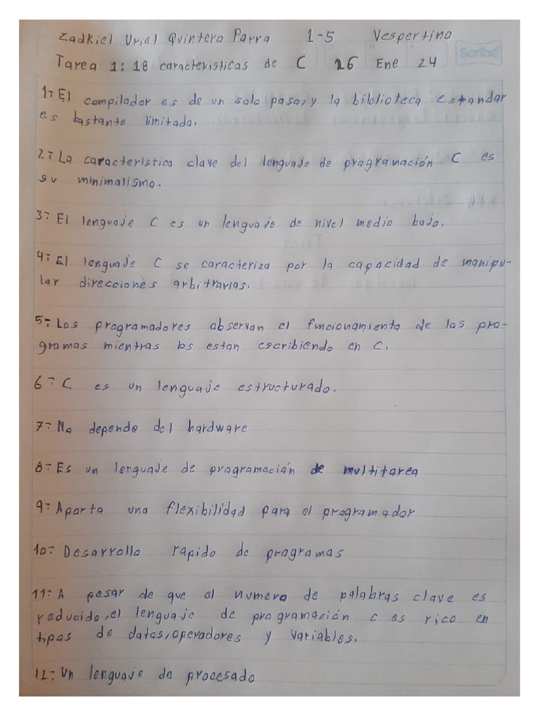 Tarea 1. 18 Caracteristicas de C | PDF