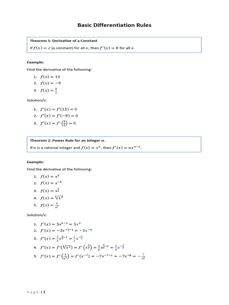 Basic Differentiation Rules Calculus | PDF | Elementary Mathematics | Functions And Mappings