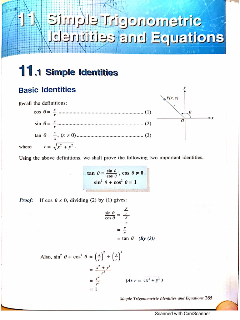 Chapter 11 Simple Trigonometric Identities and Equations | PDF