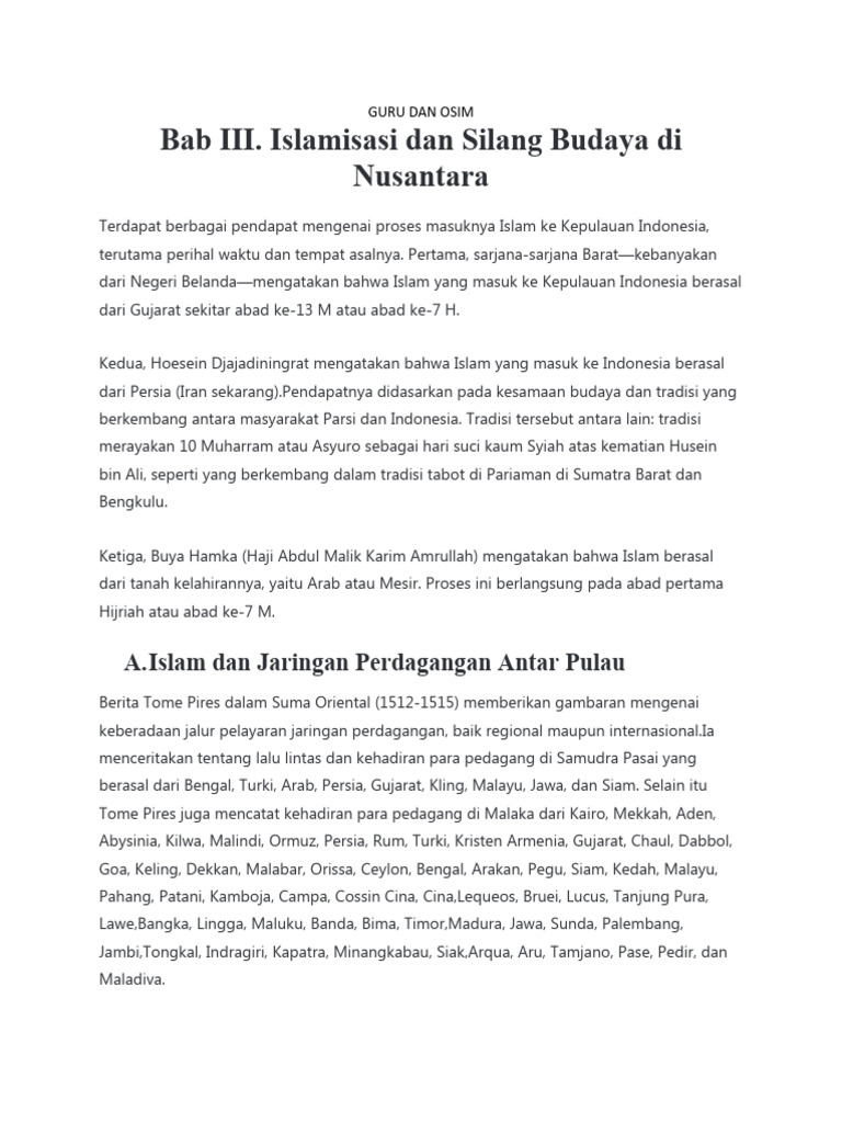 Bab III Islamisasi Dan Silang Budaya Di Nusantara | PDF