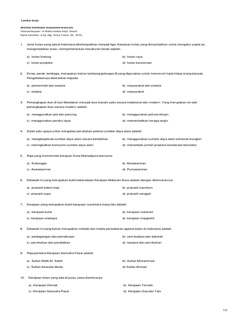 Aktivitas Kehidupan Masyarakat Masa Lalu | PDF