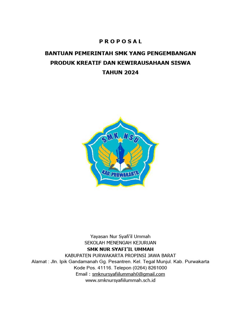 Proposal Bantuan Pemerintah SMK Yang Pengembangan Produk Kreatif Dan Kewirausahaan Siswa TAHUN ...