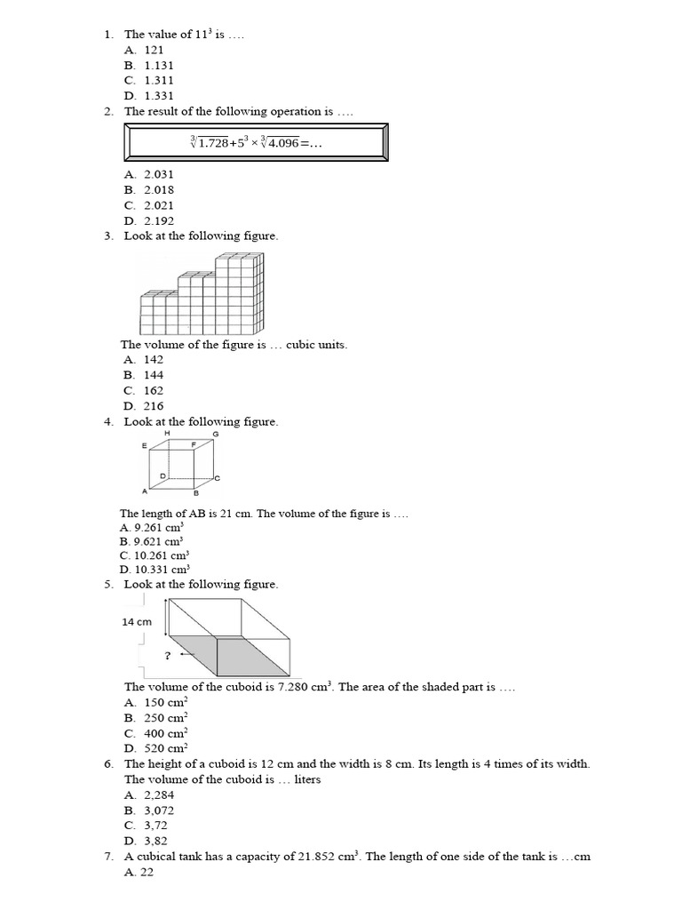 Cube Cuboid Volume Grade 5 | PDF