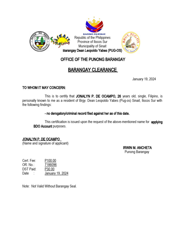 Barangay Clearance | PDF