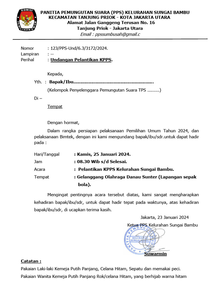 Undangan Pelantikan KPPS | PDF