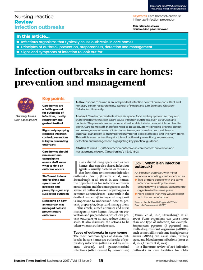 Infection Outbreaks in Care Homes: Prevention and Management | PDF ...