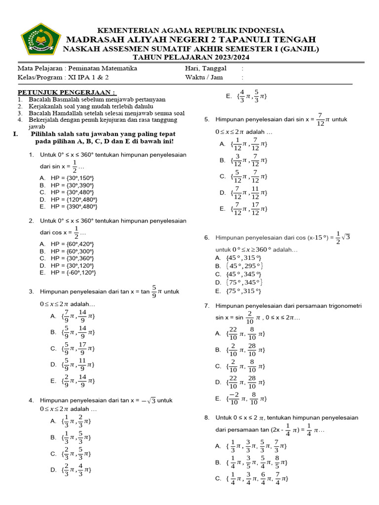 Sumatif Xi Ipa 1 Dan 2 | PDF