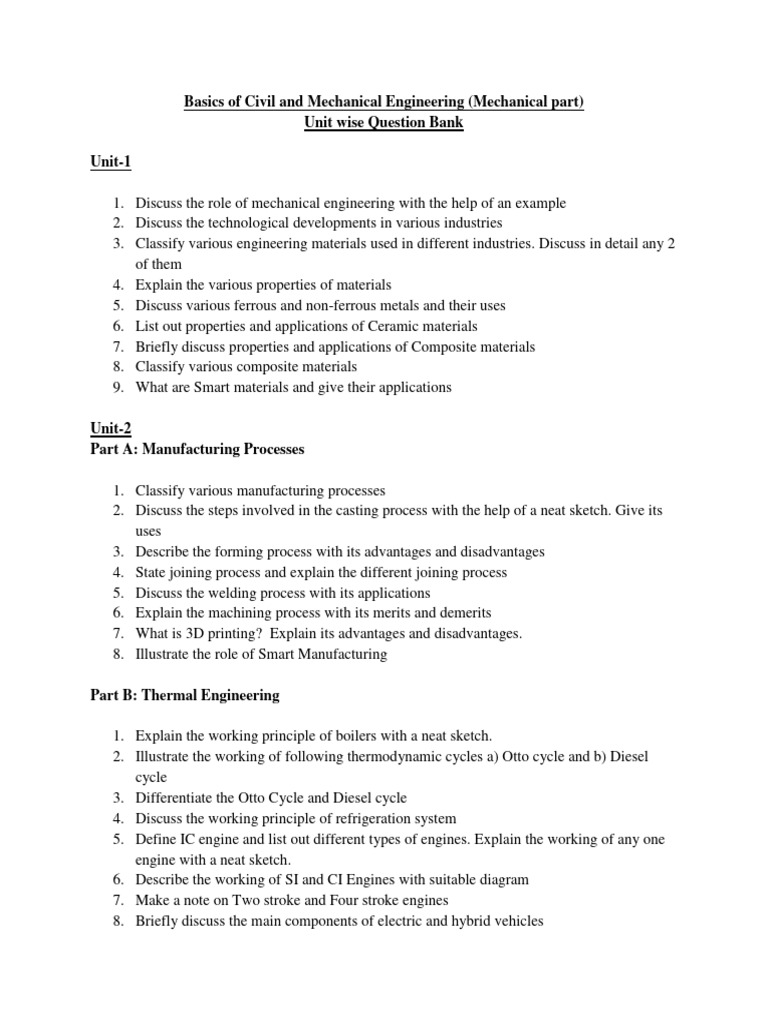 BCME Unit-wise Question Bank | PDF | Mechanical Engineering | Engines