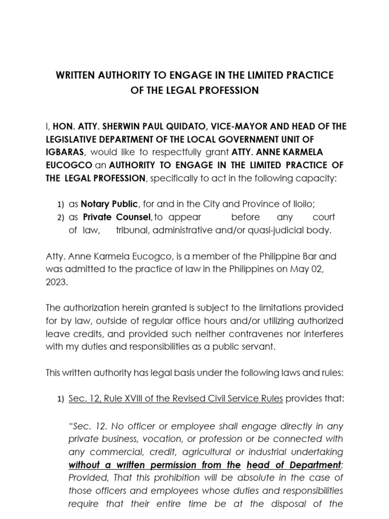 Authority For Limited Practice | PDF | Practice Of Law | Lawyer